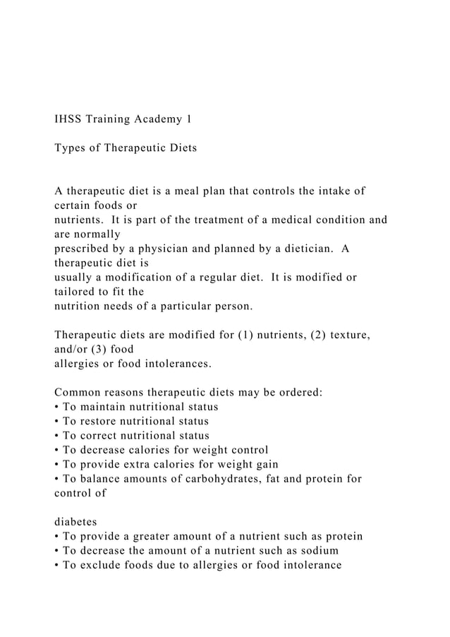 IHSS Training Academy 1 Types of Therapeutic Diets .docx