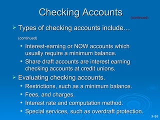 HUSC 3366 Chapter 4 Savings and Payment Services | PPT