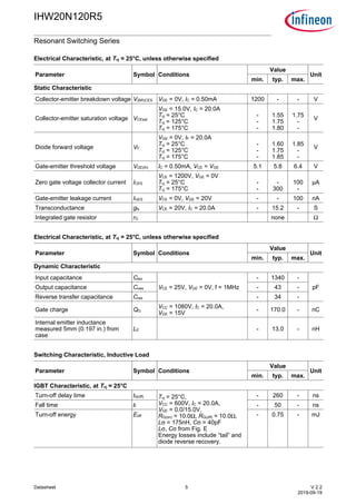 Original IGBT IHW20N120R5 H20MR5 40A 1200V TO-247 New Infineon | PDF