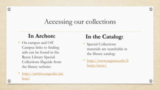 Using Archives and Special Collections | PPT