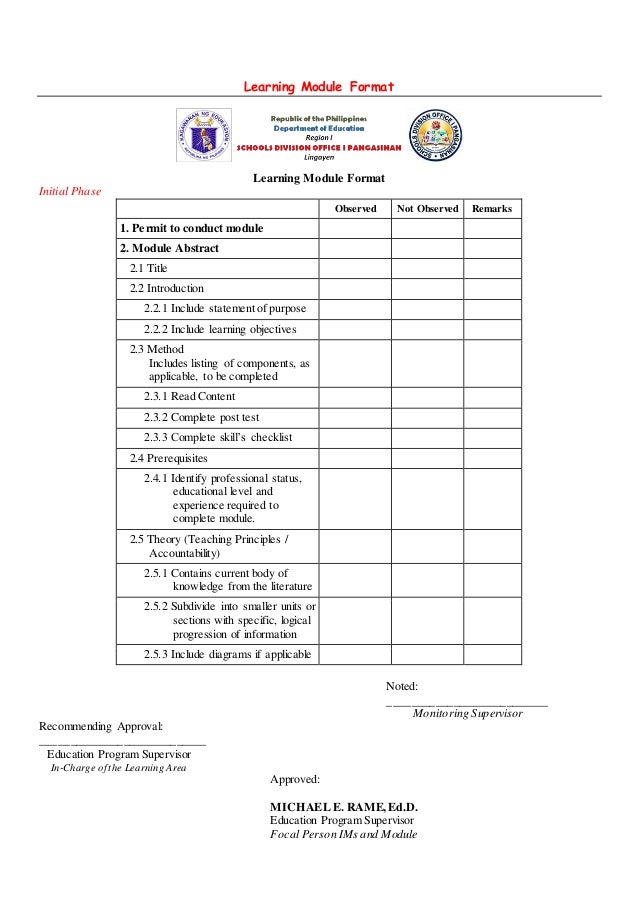 Ii 5. learning module format (b)