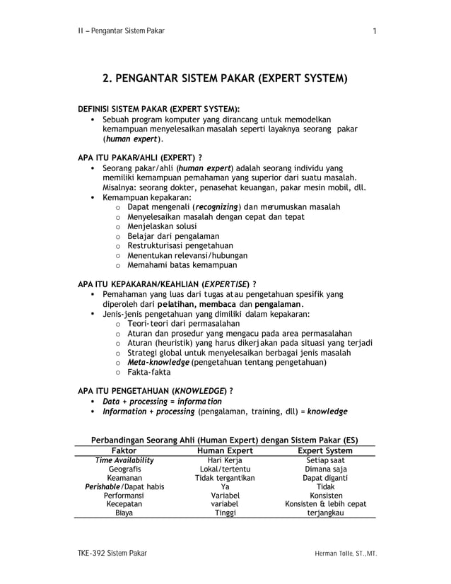 II Pengantar Sistem Pakar | PDF