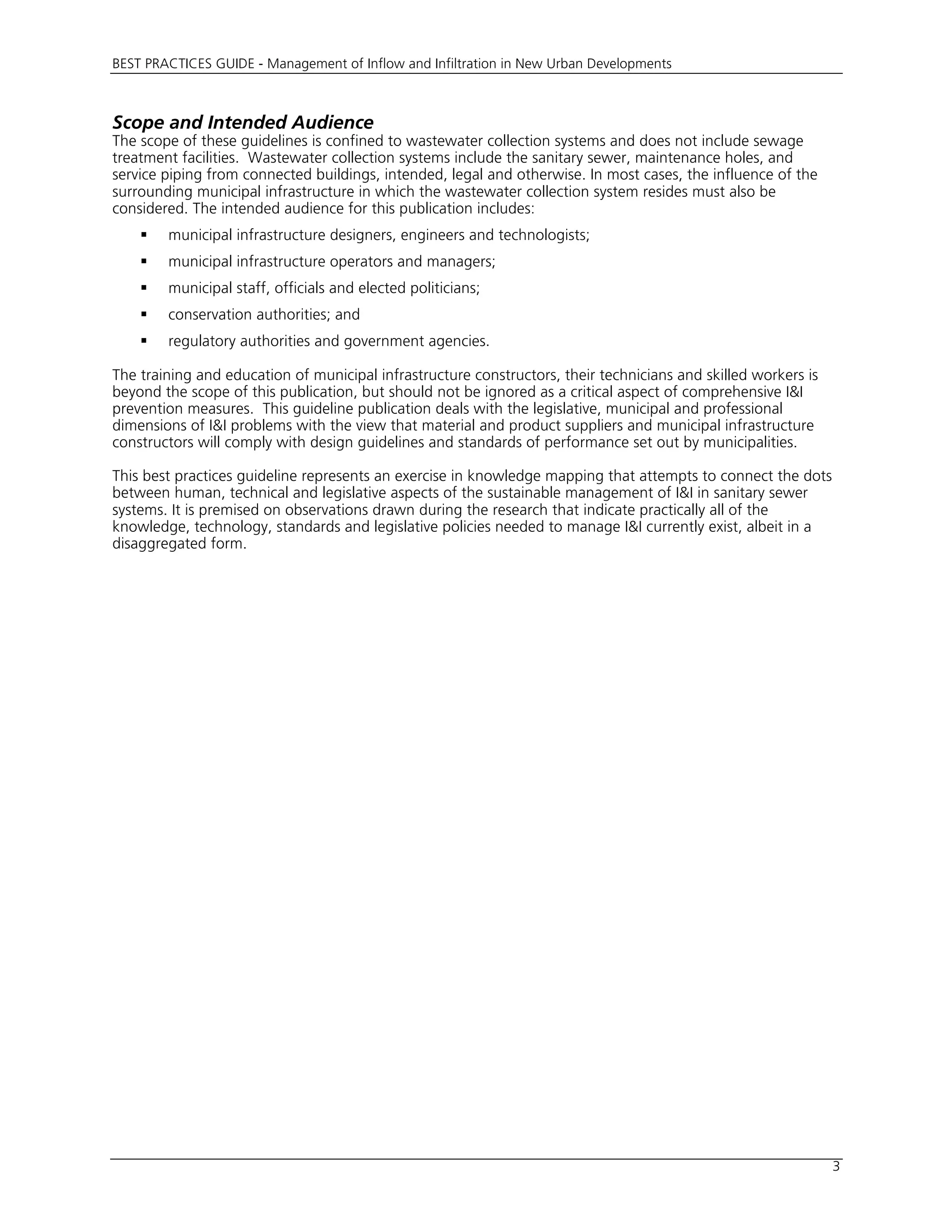 Best practices guide: Management of inflow and infiltration (I&I) in ...