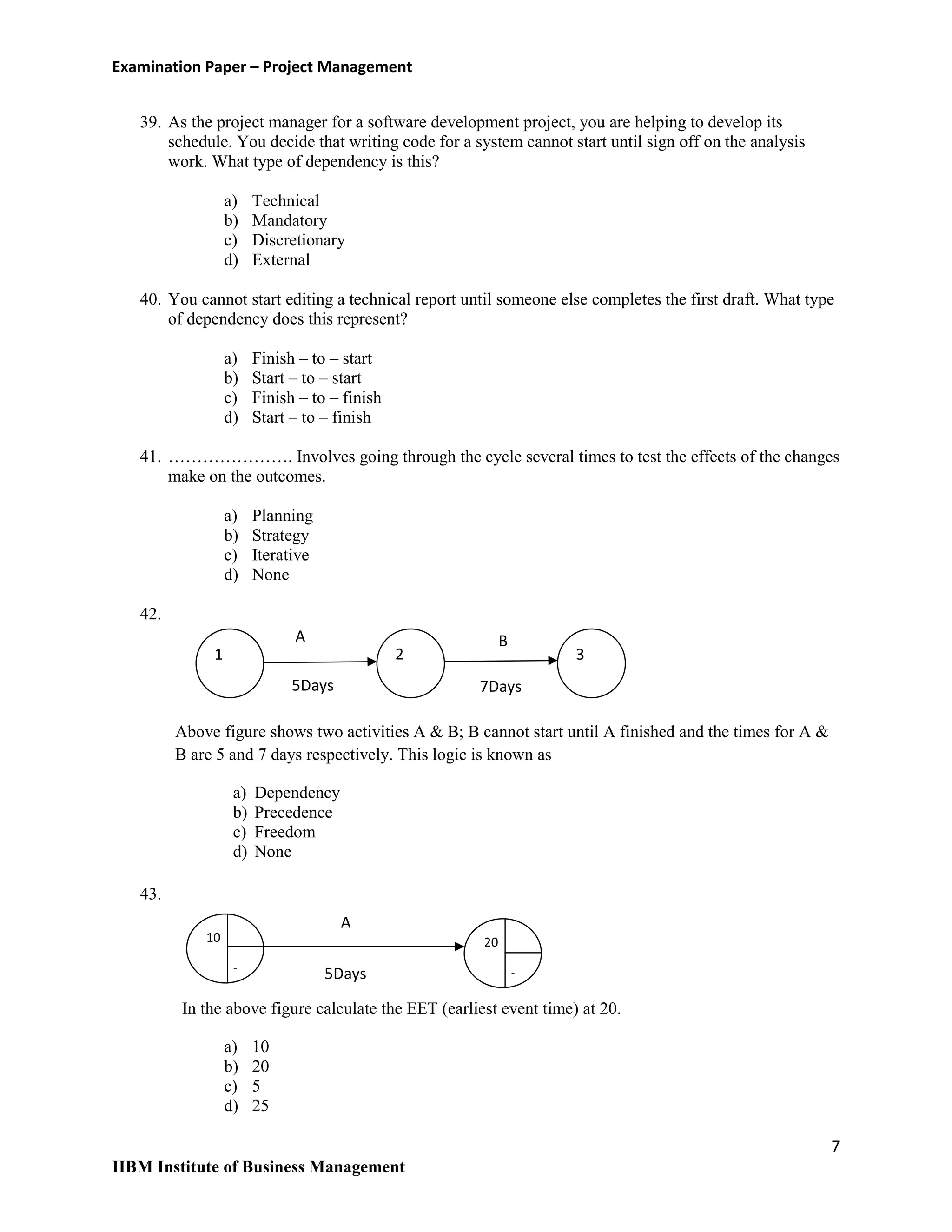 Iibm examination paper of project management | PDF