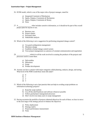 Iibm examination paper of project management | PDF