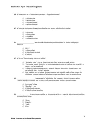 Iibm examination paper of project management | PDF