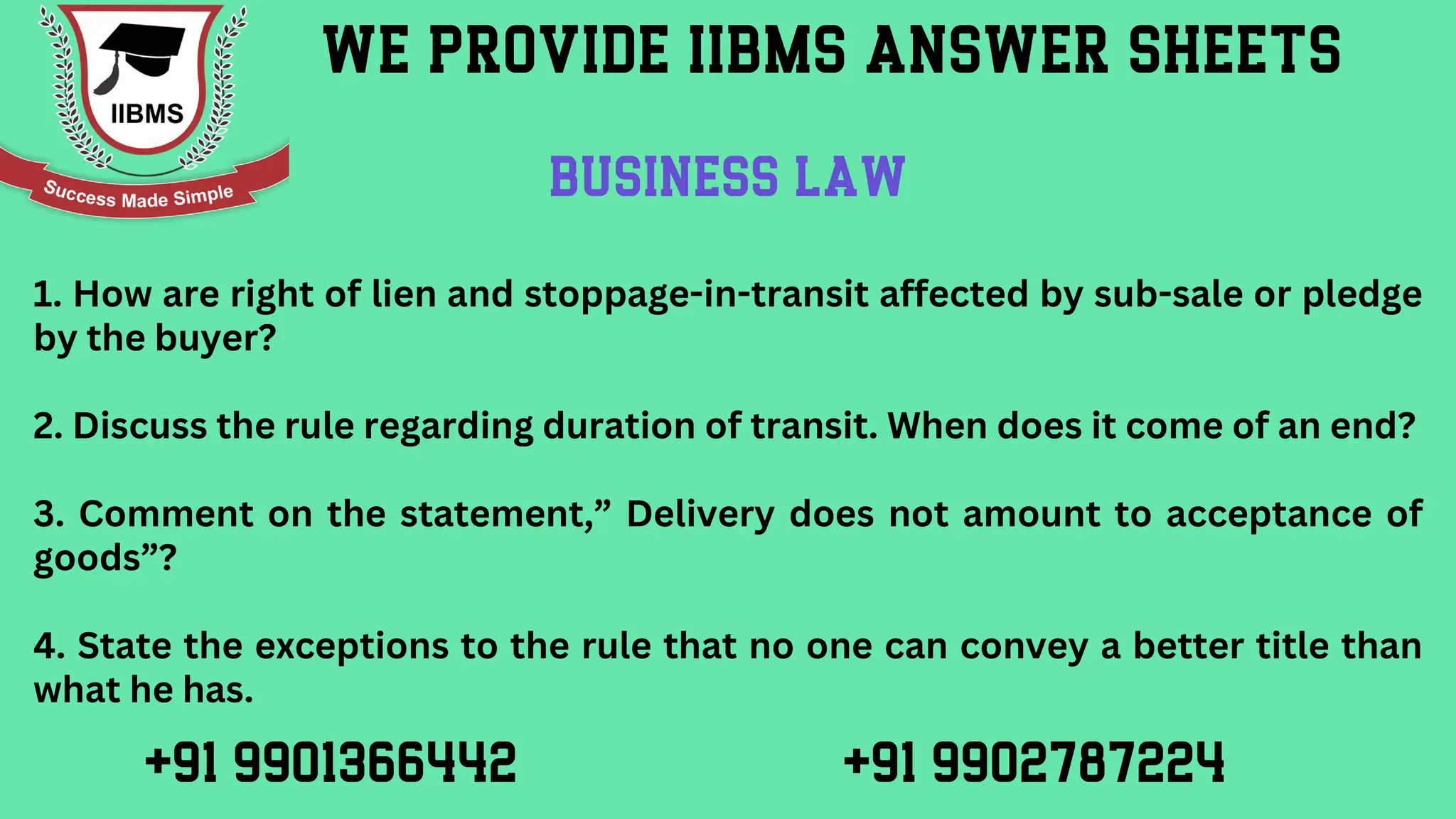 IIBMS - BUSINESS LAW1 I MBA IIBMS ANSWER SHEETS | PDF