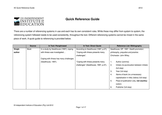 IIE Quick Reference Guide 2012 Quick Reference Guide | PDF