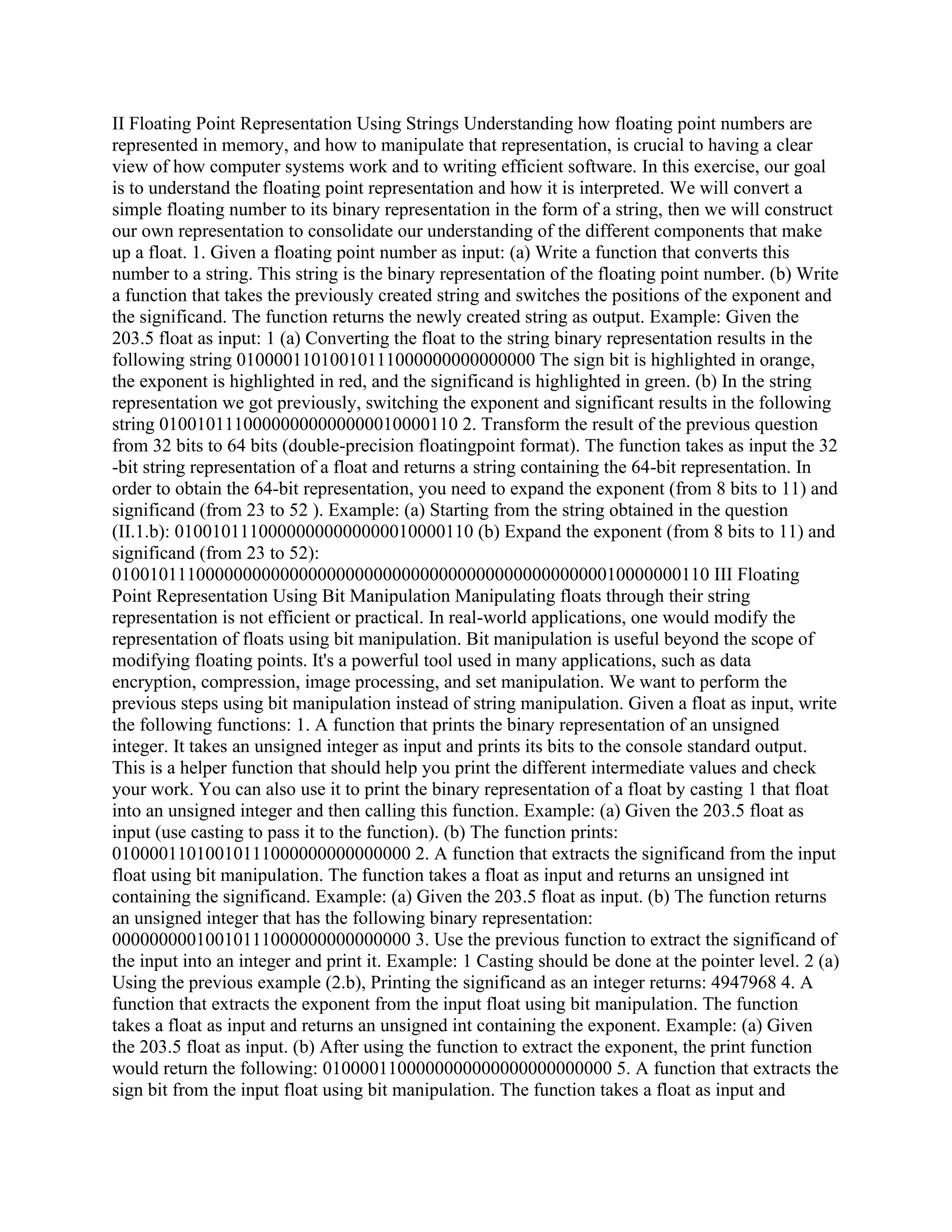 Ii Floating Point Representation Using Strings Understanding How Float Pdf