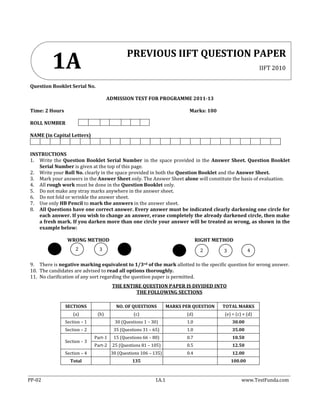 Iift 2010 question_paper_and_ans_key protons training solutions | PDF
