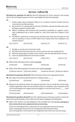 Iift 2014 question_paper_and_ans_key proton training solutions | PDF