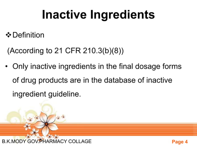 inactive ingredient guideline | PPTX | Pharmaceutical Industry | Industries
