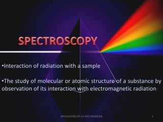 UV SPECTROSCOPY AND ITS APPLICATIONS | PPT