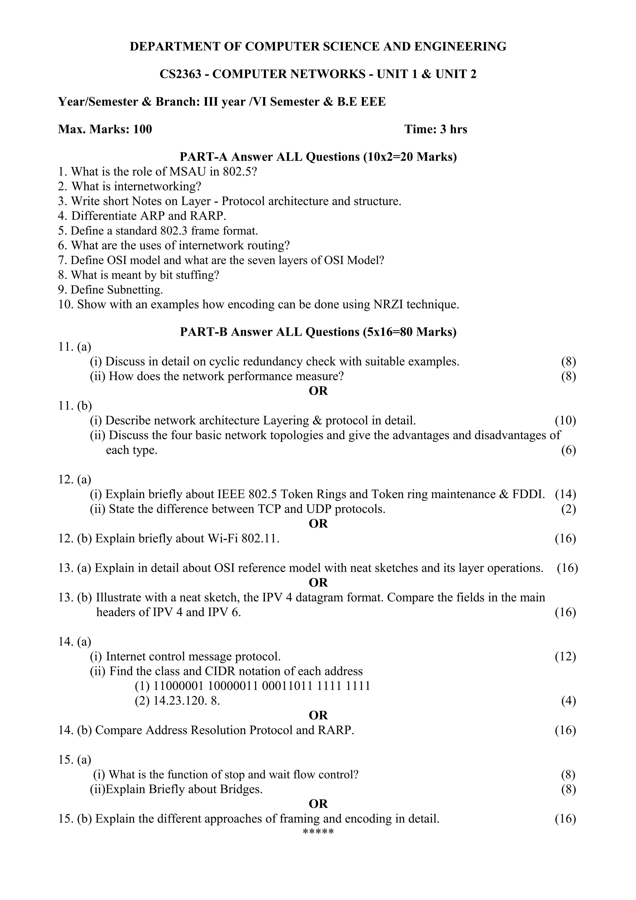III EEE-CS2363-Computer-Networks-important-questions-for-unit-1-unit-2-for-may-june-2014 | PDF