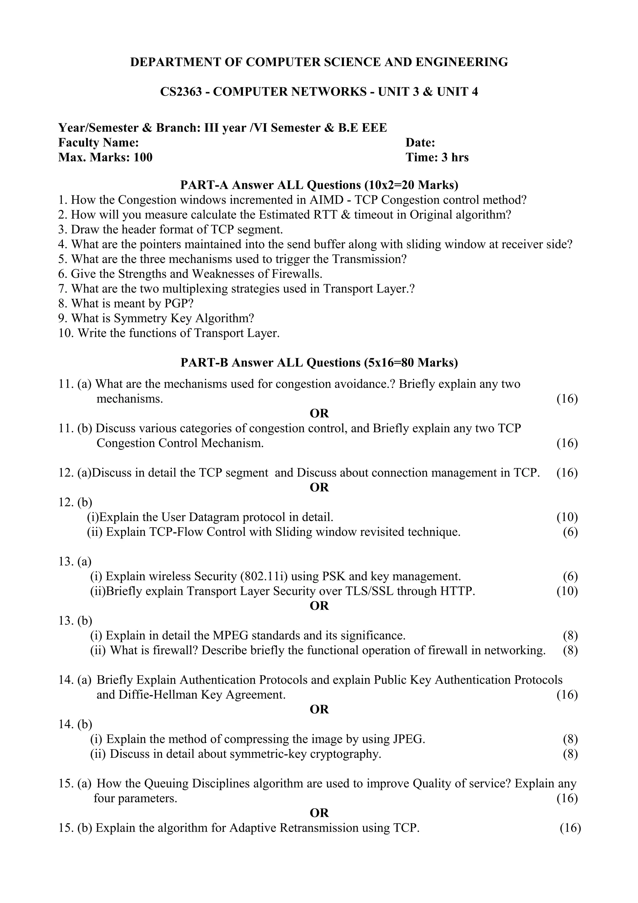 III EEE-CS2363-Computer-Networks-important-questions-for-unit-3-unit-4-for-may-june-2014 | PDF