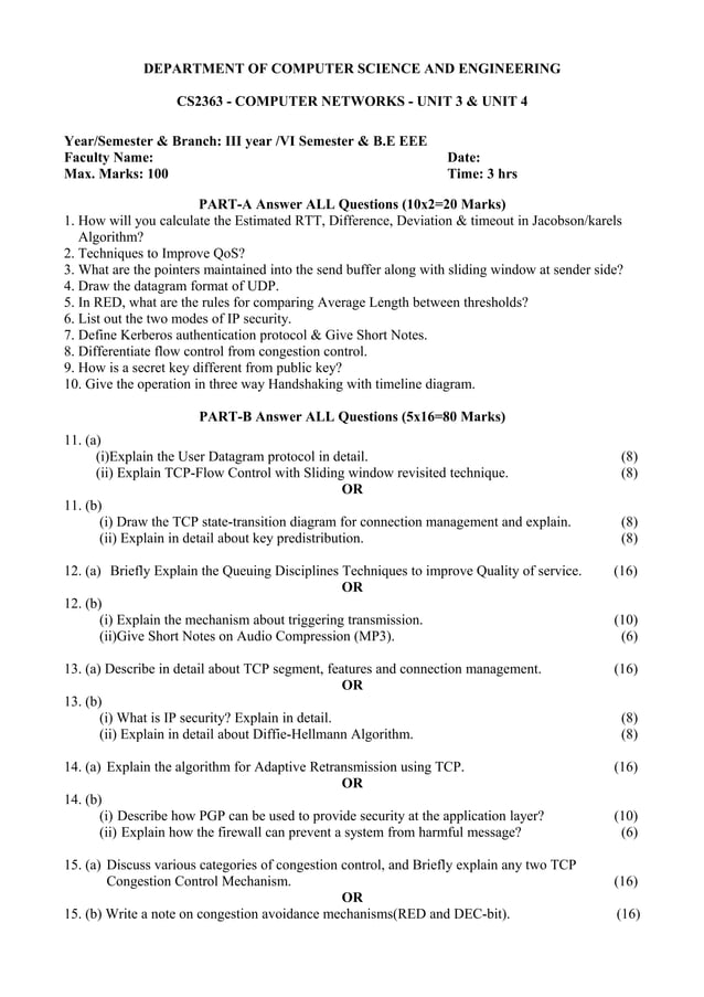 III EEE-CS2363-Computer-Networks-important-questions-for-unit-3-unit-4-for-may-june-2014 | PDF