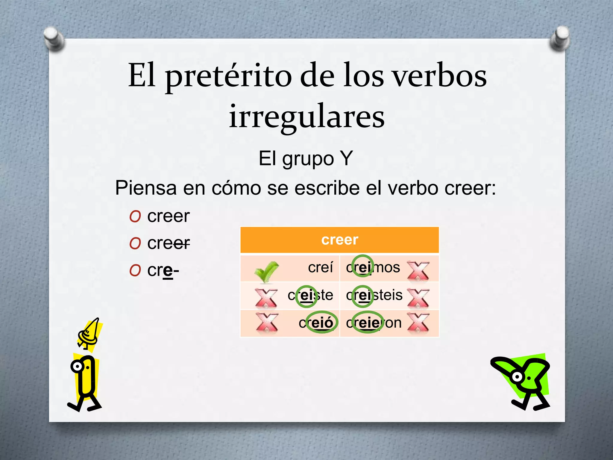 III- El pretérito de los verbos irregulares (el grupo Y, Í)- Apuntes | PPT