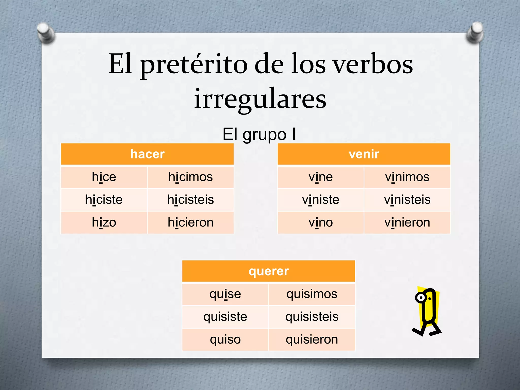 III- El pretérito de los verbos irregulares (los grupos I, V, J, U ...