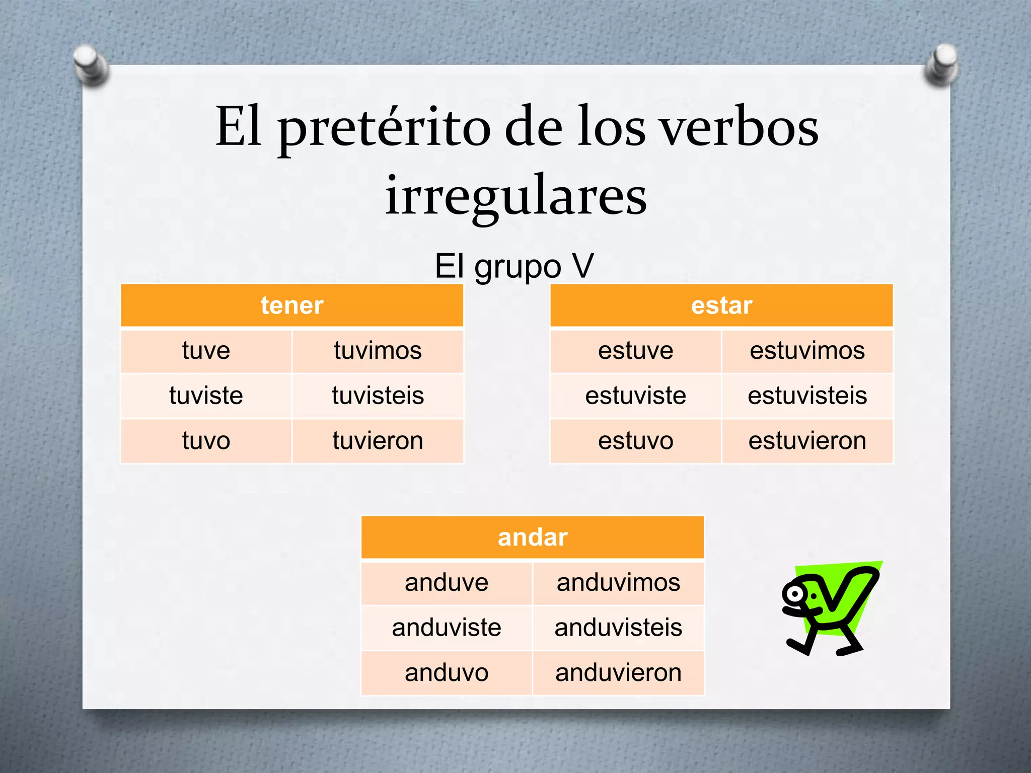 III- El pretérito de los verbos irregulares (los grupos I, V, J, U ...