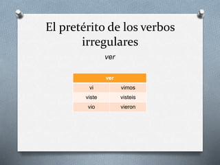 III- El pretérito de los verbos irregulares (los verbos monosilábicos ...