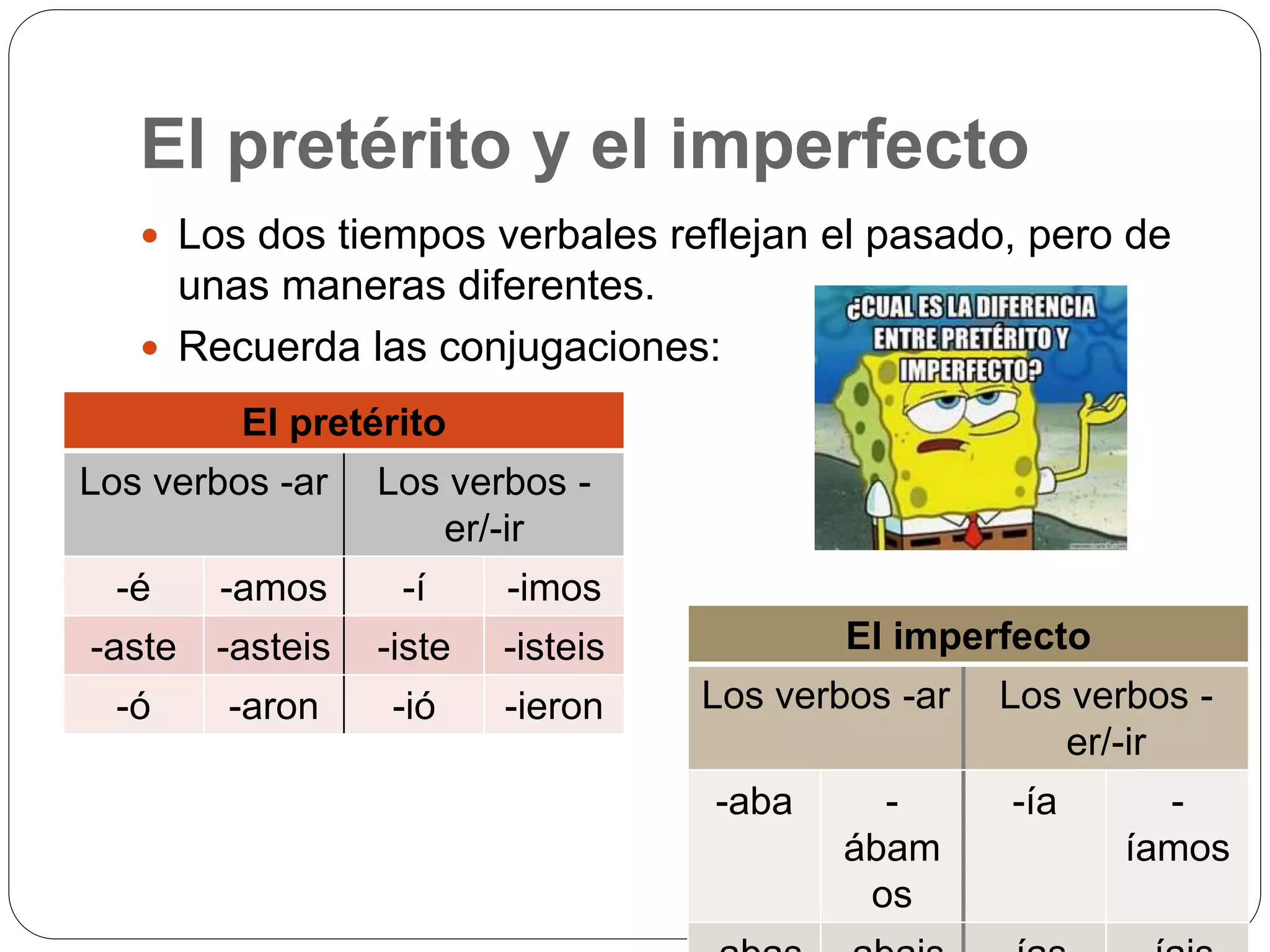 III- Los cuentos- Gramática- El pretérito e imperfecto- Apuntes | PPTX