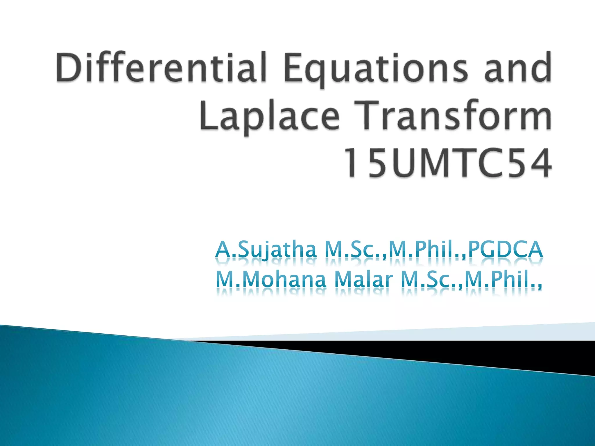 Differential equation and Laplace transform | PPT