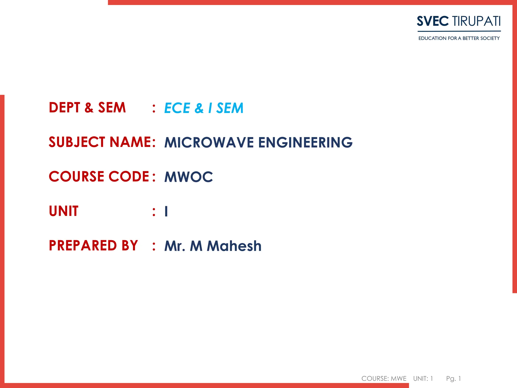 III ECE MWE UNIT i types of waveguides, analysis | PPT