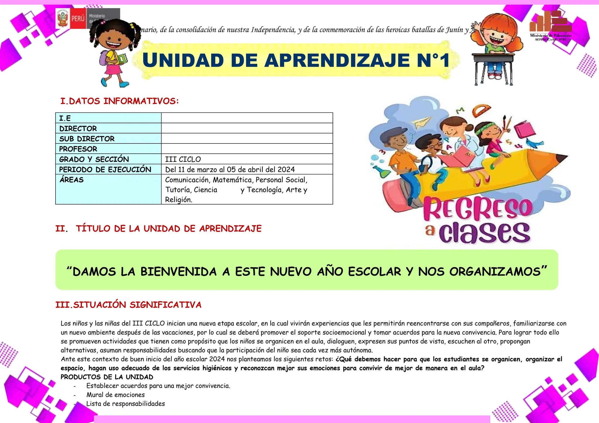 III UNIDAD 1 - 2o24- primer grado de educación primaria | PPT
