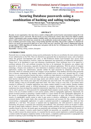 Securing Database Passwords Using a Combination of hashing and Salting Techniques | PDF ...