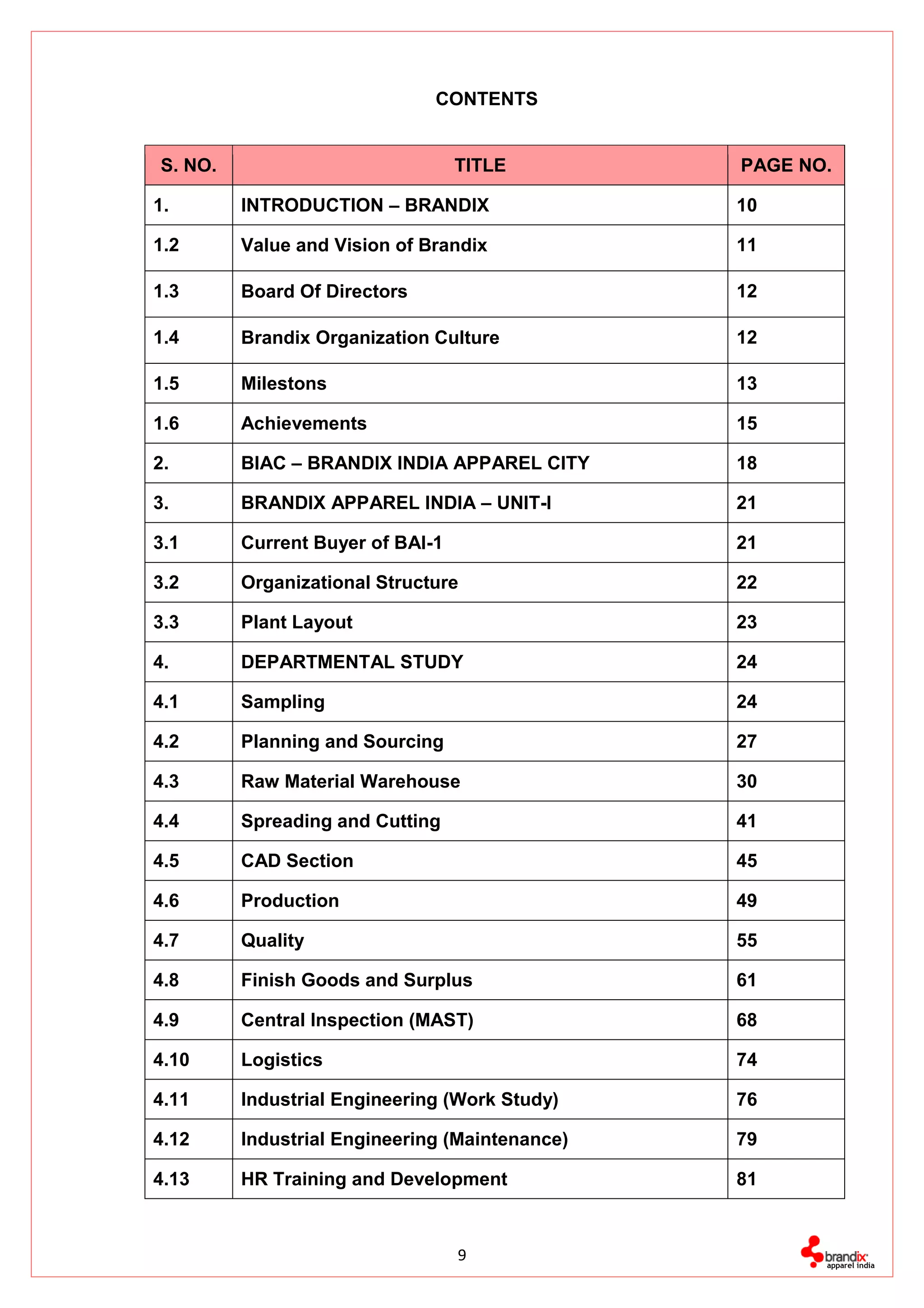 Brandix Apparel India - Apparel Internship Report | PDF