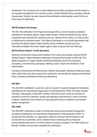 Brandix Apparel India - Apparel Internship Report | PDF
