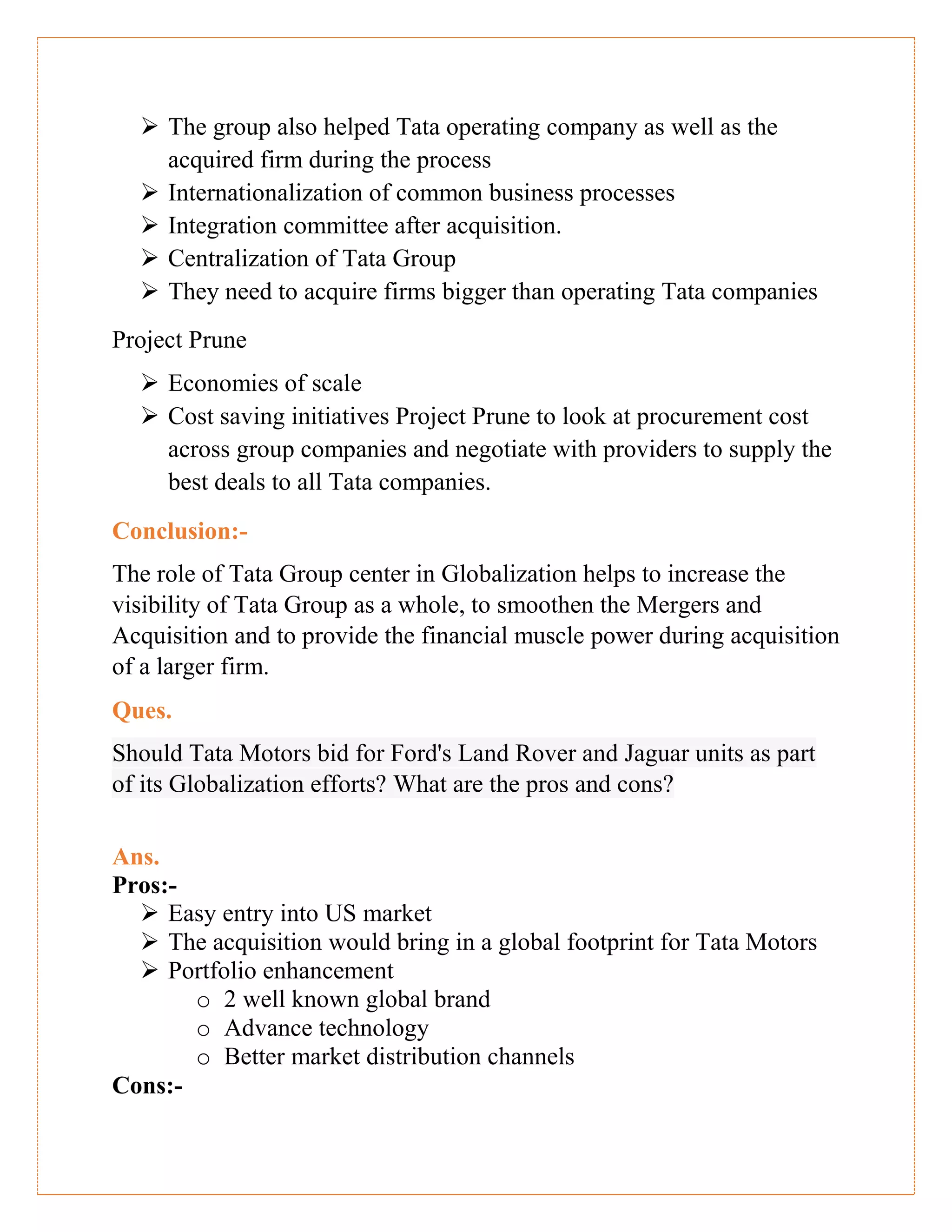 House of Tata: Acquiring a Global Footprint | DOCX
