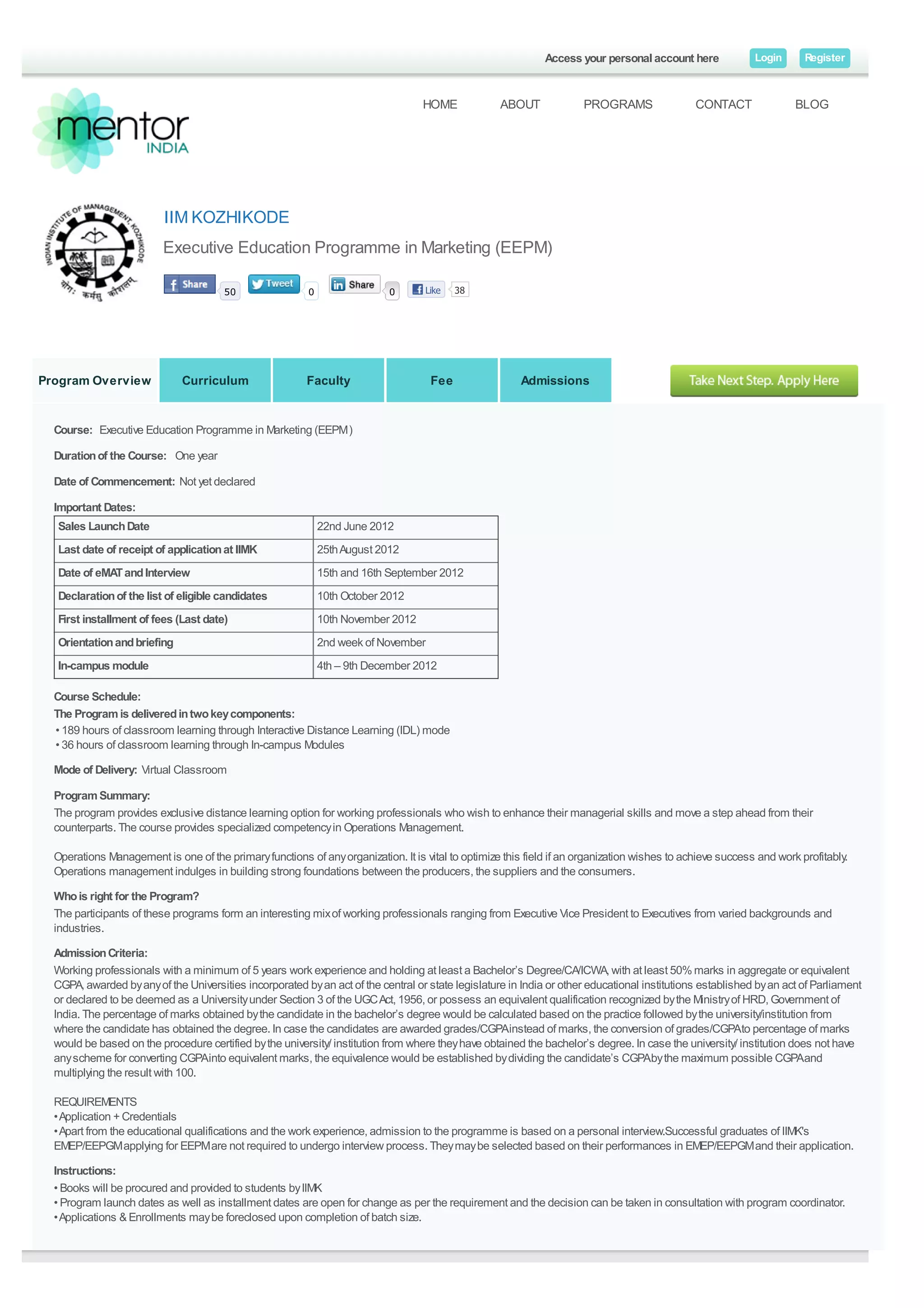 Executive Education Programme in Marketing(EEPM) from IIM Kozhikode | PDF