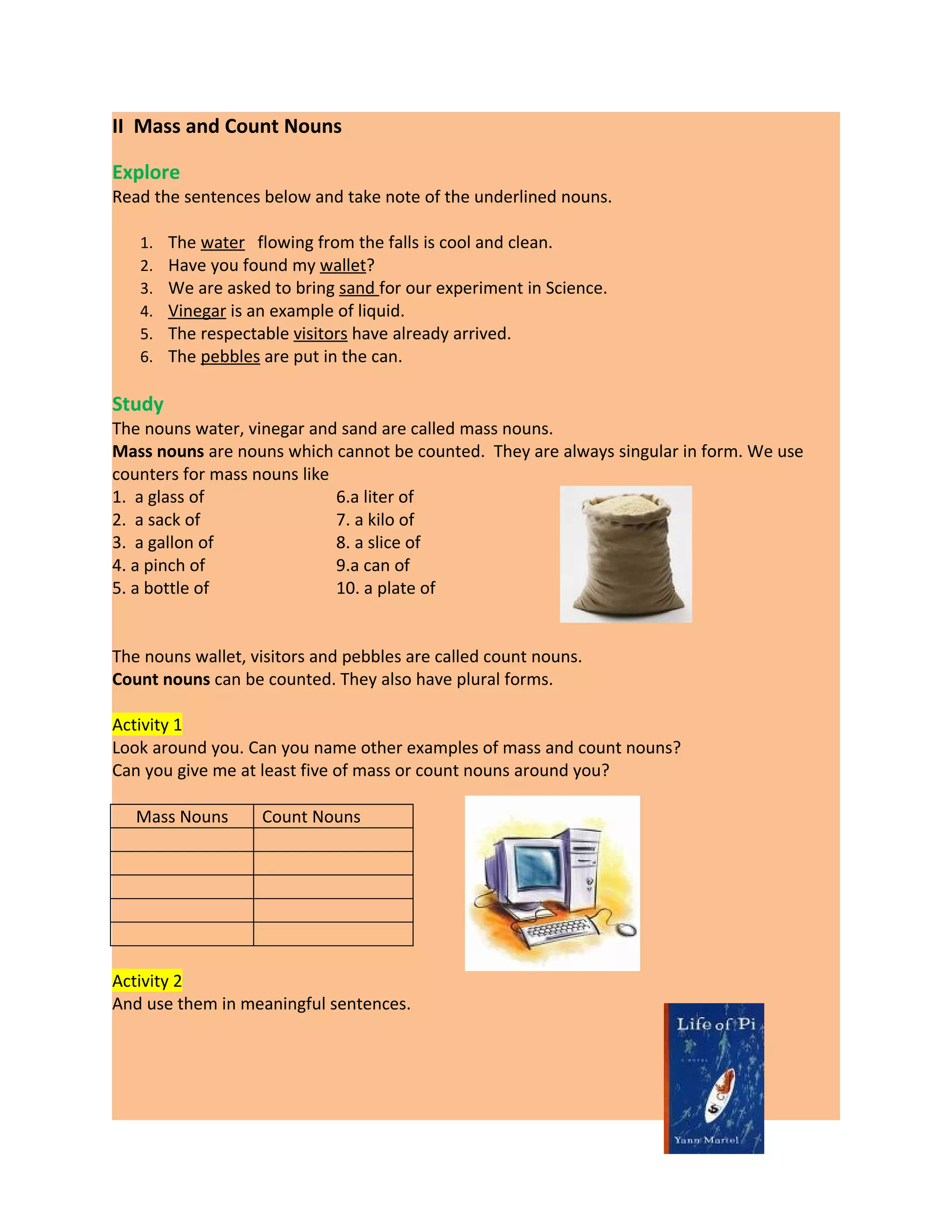 Ii Mass And Count Nouns Sc | DOC
