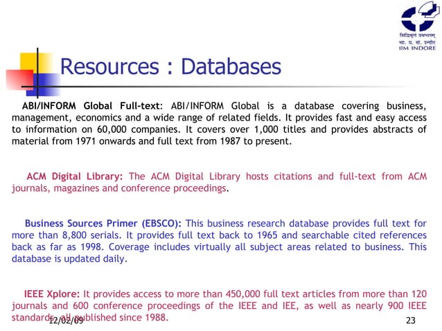 IIM Indore Library at a Glance | PPT