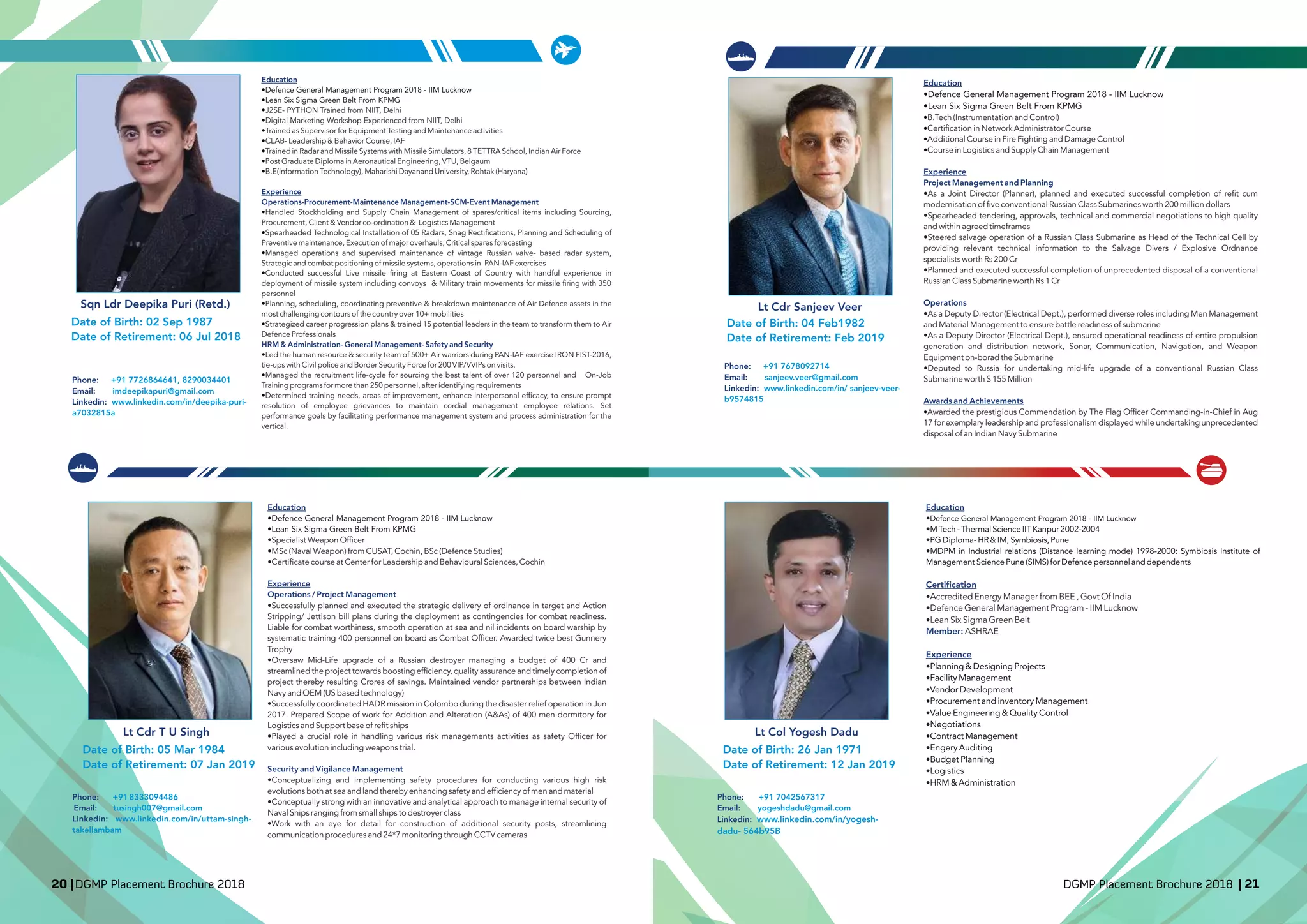IIM Lucknow - Defence officers Placement Brochure 2018 | PDF