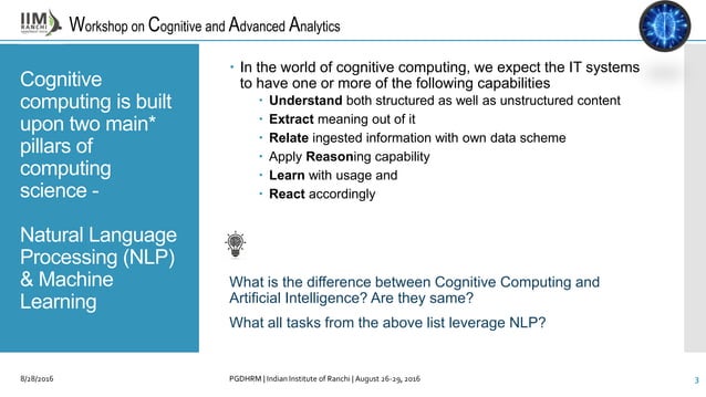 Introduction to Cognitive Computing the science behind and use of IBM Watson | PDF