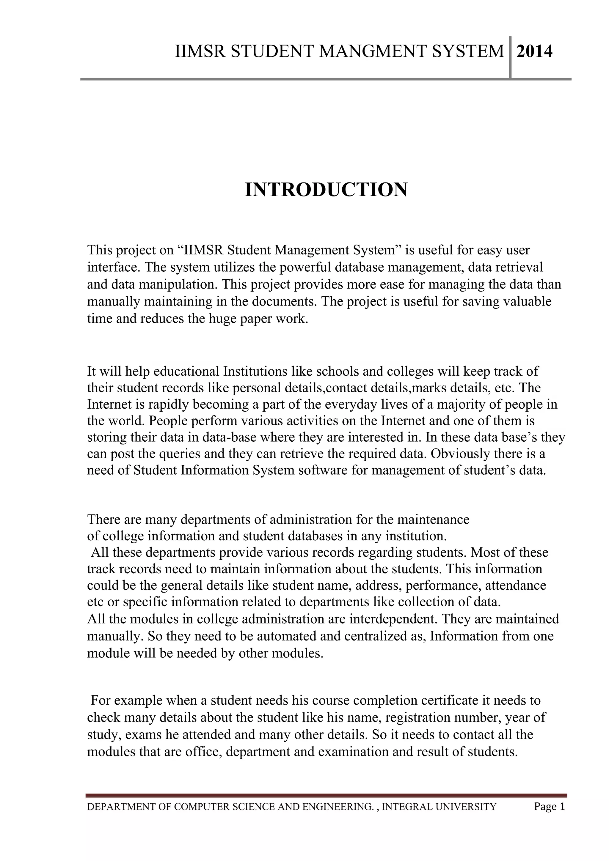 Iimsr student management system | PDF