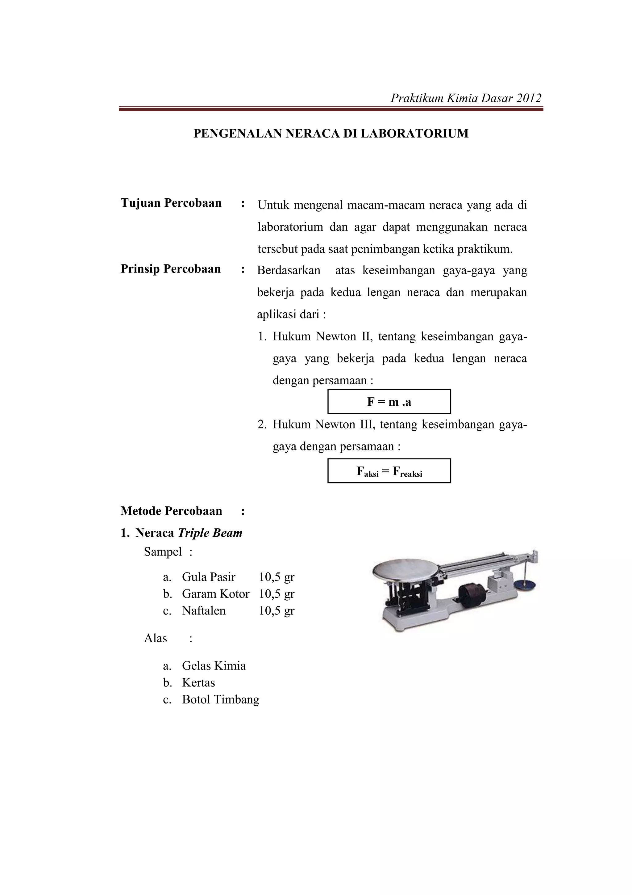 (II) Pengenalan Neraca di Laboratrorium | DOCX