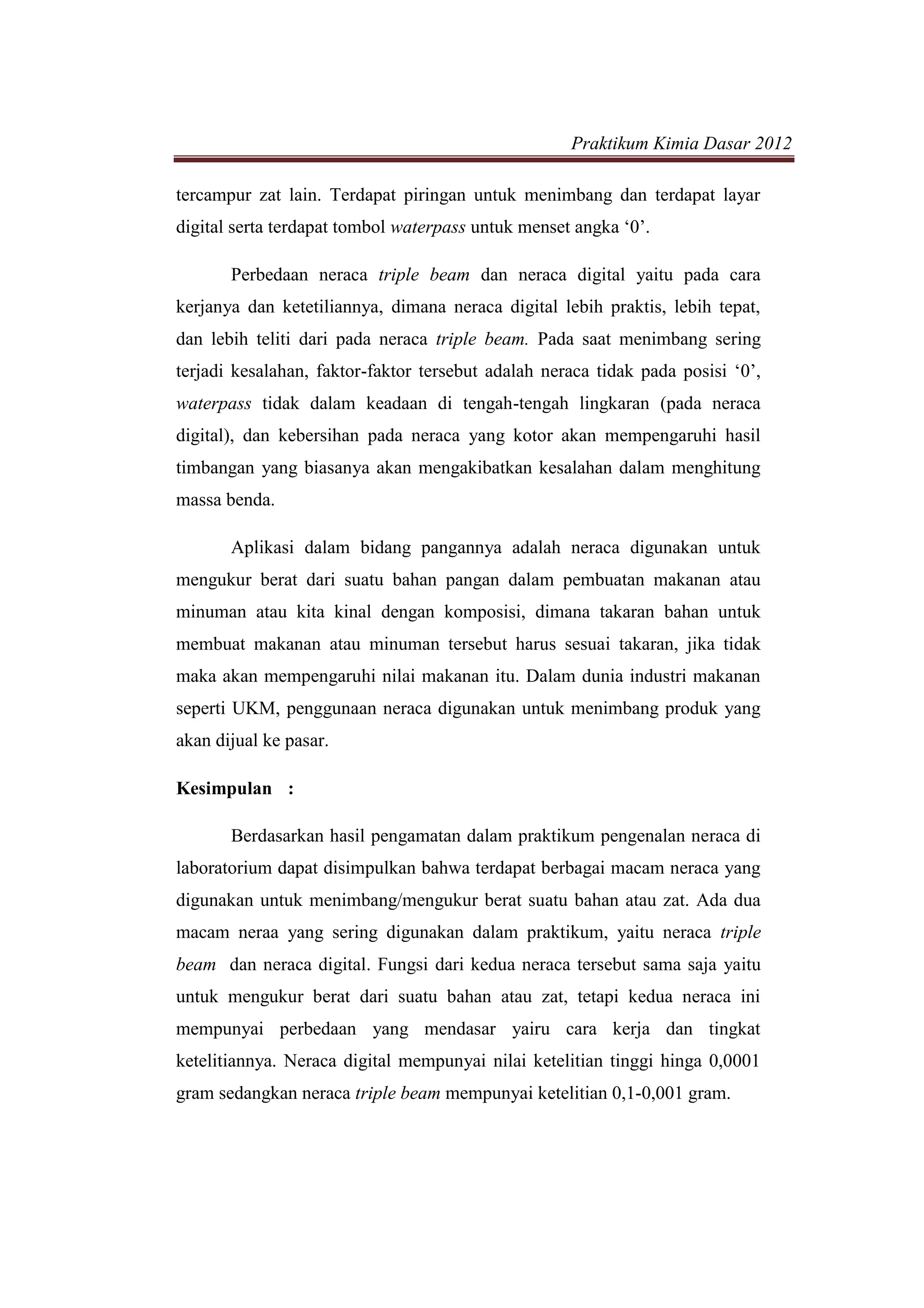 (II) Pengenalan Neraca di Laboratrorium | DOCX