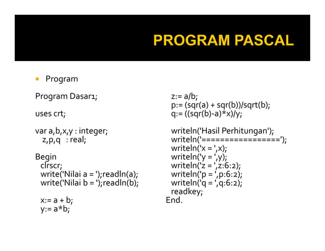 Materi Pelajaran Program Pascal | PDF