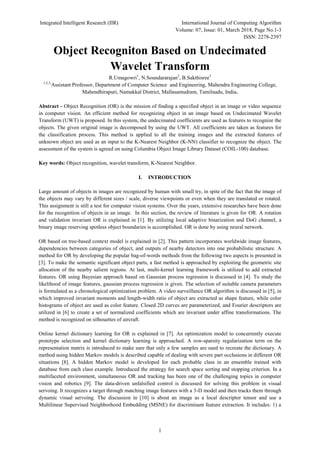Object Recogniton Based on Undecimated Wavelet Transform | PDF
