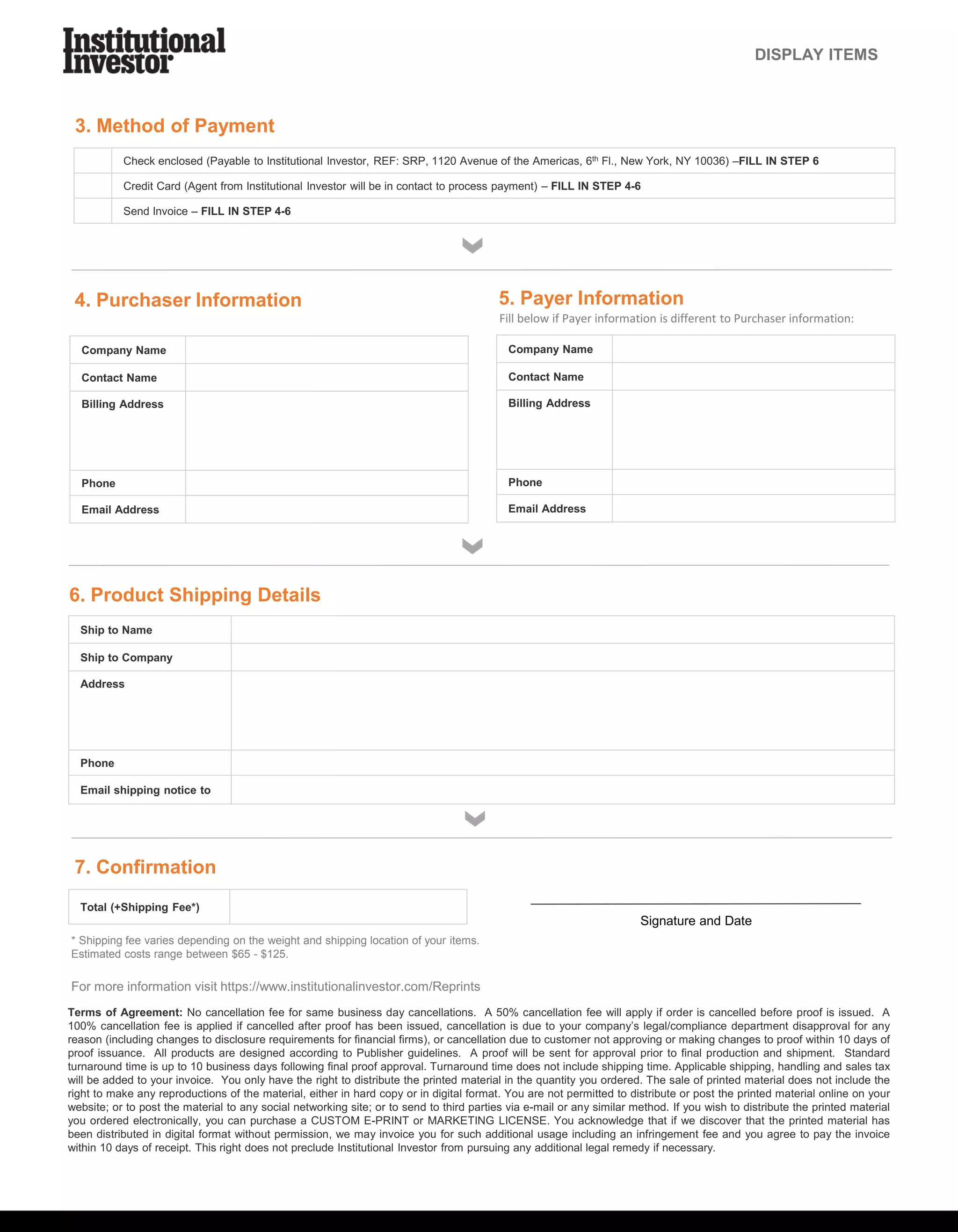Institutional Investor Display Order Form | PDF