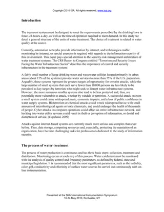 Instrumentation, SCADA, LIMS: Tools for efficient management the operational process of the ...