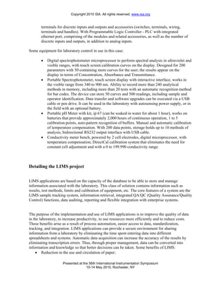 Instrumentation, SCADA, LIMS: Tools for efficient management the operational process of the ...