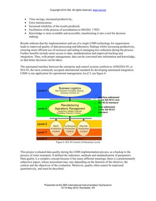 Instrumentation, SCADA, LIMS: Tools for efficient management the operational process of the ...