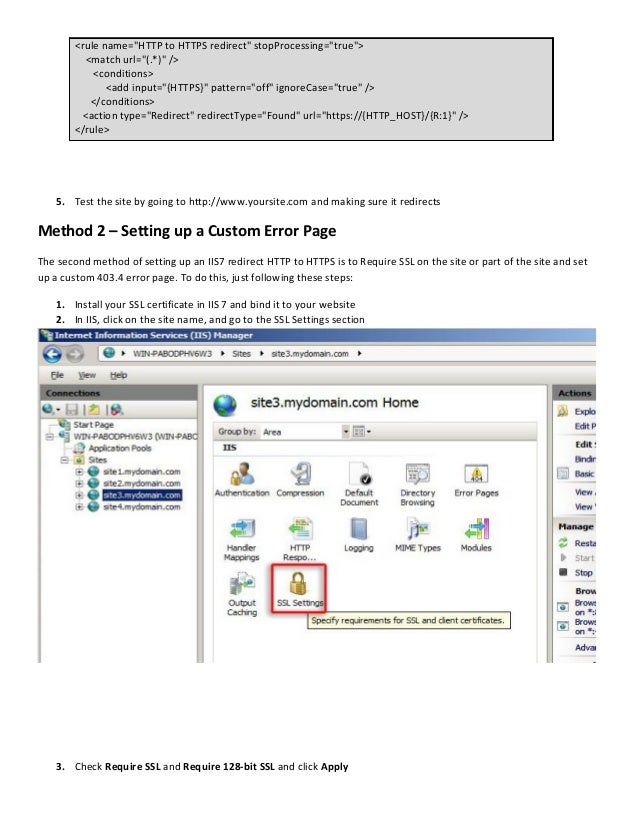 Learn about IIS7 redirection http to https from Platinum CA RapidSSLonline