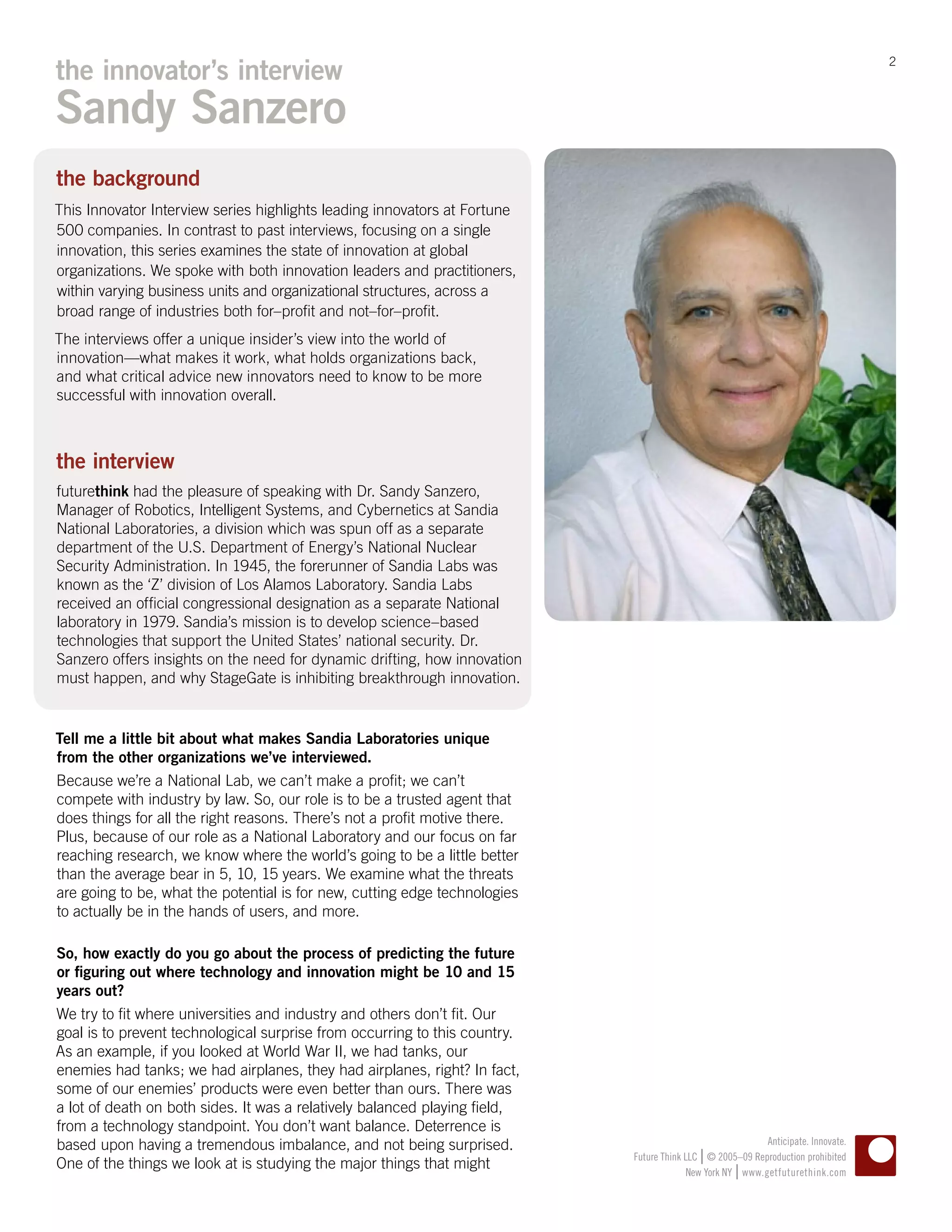 Innovator Interview: Sandy Sanzero, Sandia National Laboratories | PDF