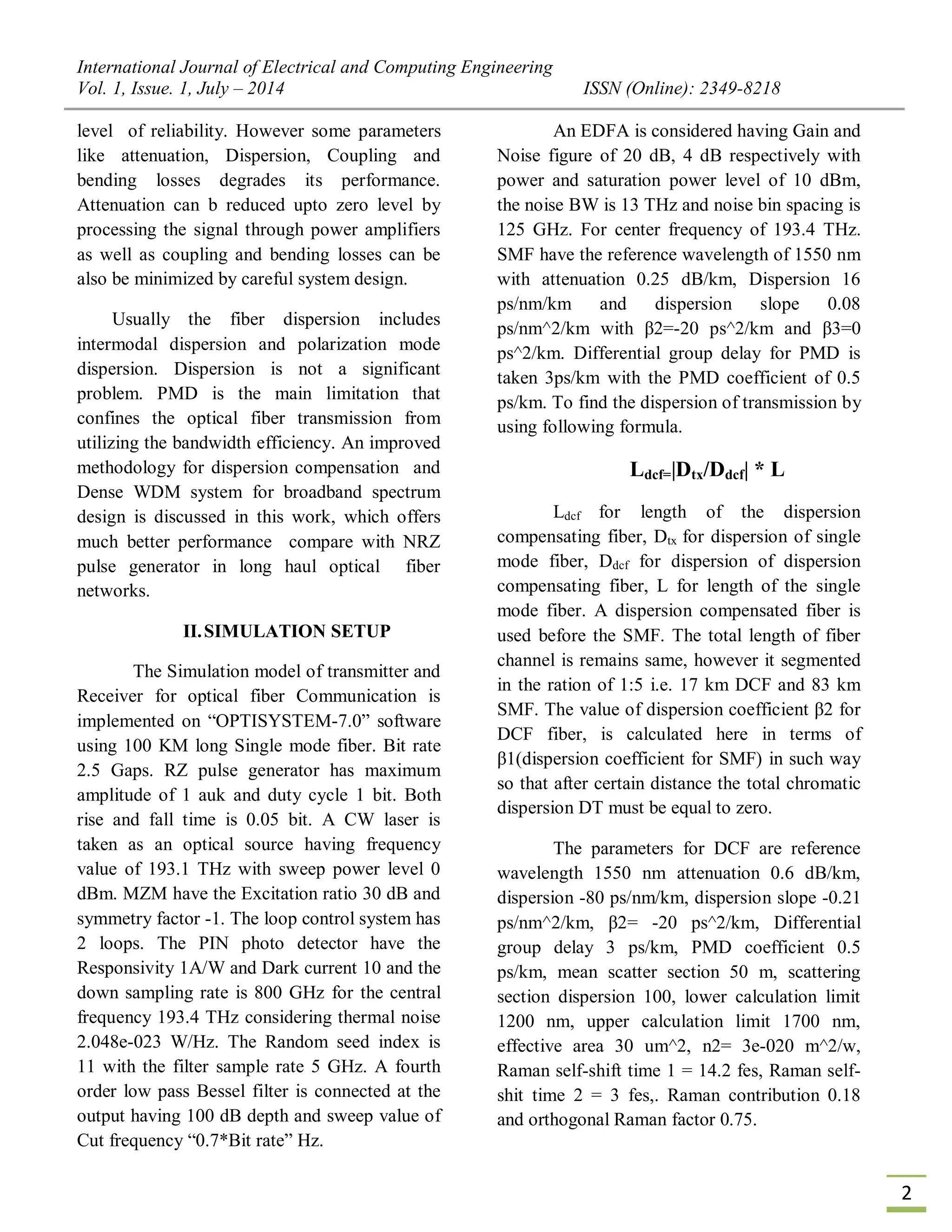 RZ based dispersion compensation technique in dwdm system for broadband spectrum | PDF | Digital ...