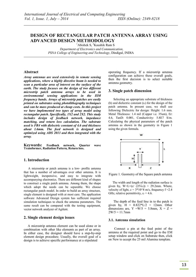 Design of rectangular patch antenna array using advanced design ...